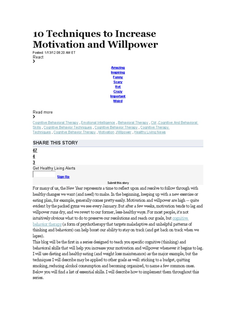 10 Techniques To Increase Motivation and Willpower | PDF | Psychotherapy | Cognitive Behavioral ...