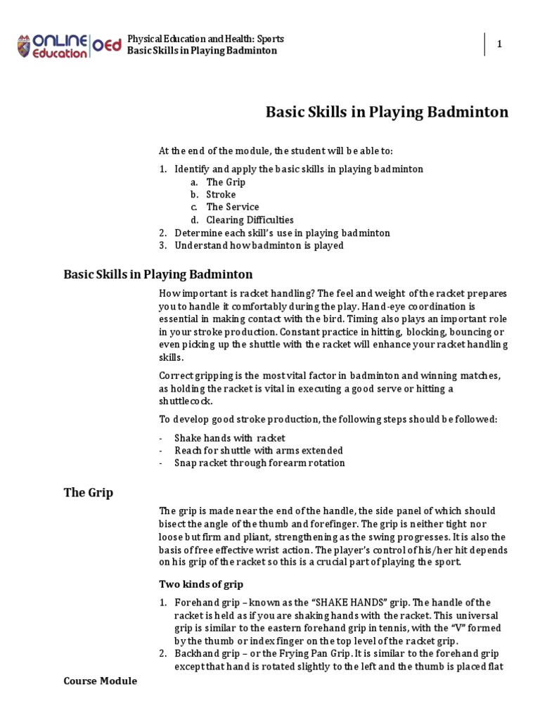 W2-Module Basic Skills in Playing Badminton | PDF | Athletic Sports ...