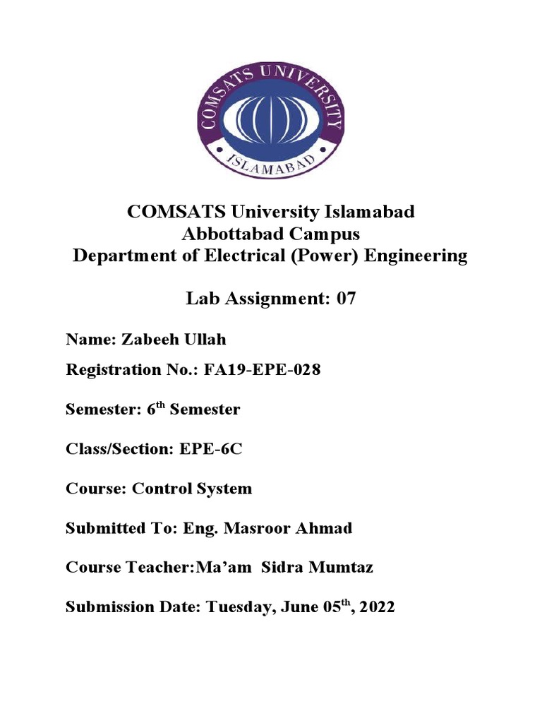 Lab # 7 Control System | PDF | Damping | Control Theory