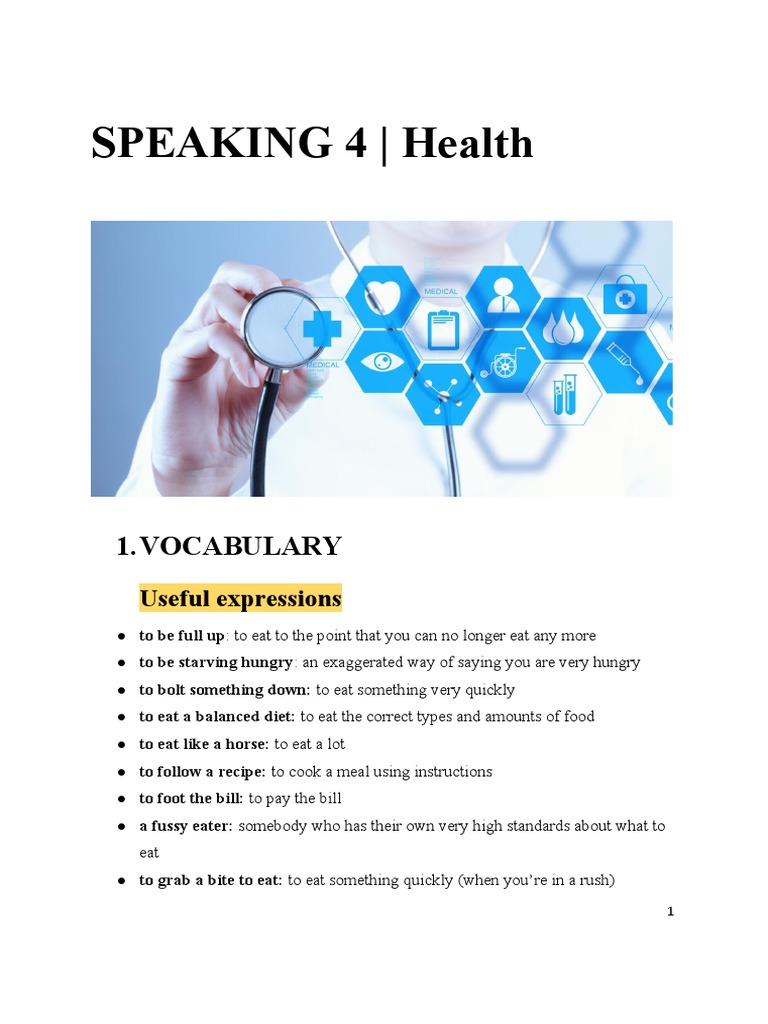 SPEAKING 4 - Health: 1.vocabulary | PDF | Foods | Healthy Diet