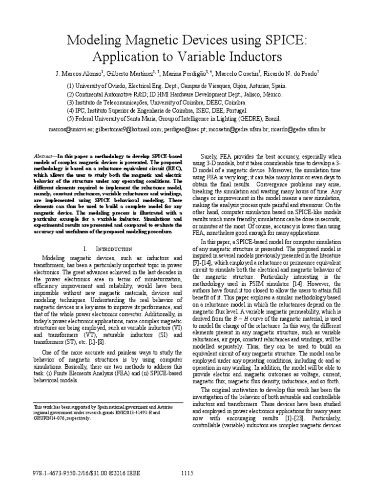 Modeling Magnetic Devices Using SPICE Application To Variable Inductors ...