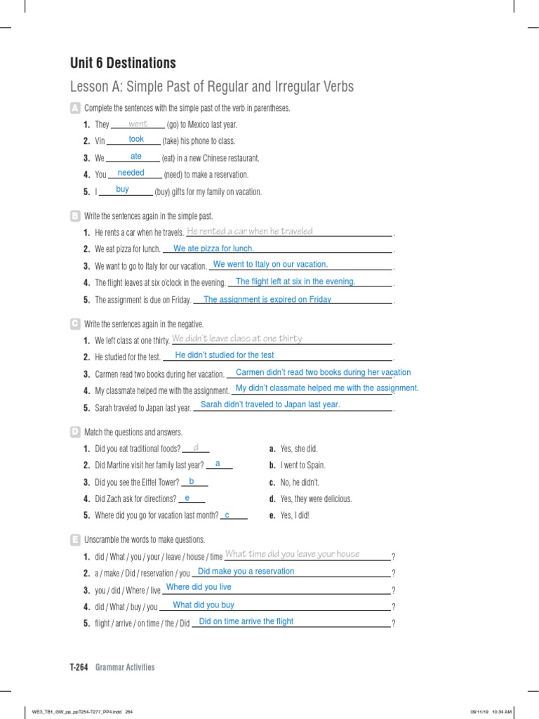 World English 3e Level 1 Grammar Activities Unit 6 Lesson A | PDF ...
