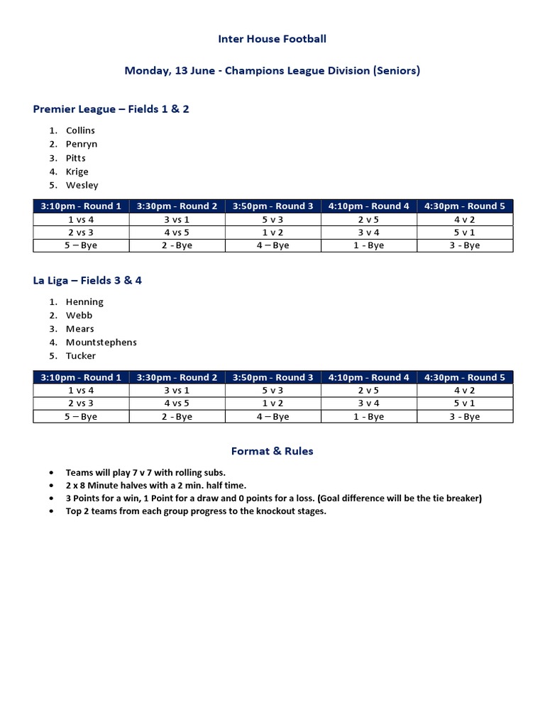 Inter House Football | PDF | Uefa Champions League | Sports Leagues