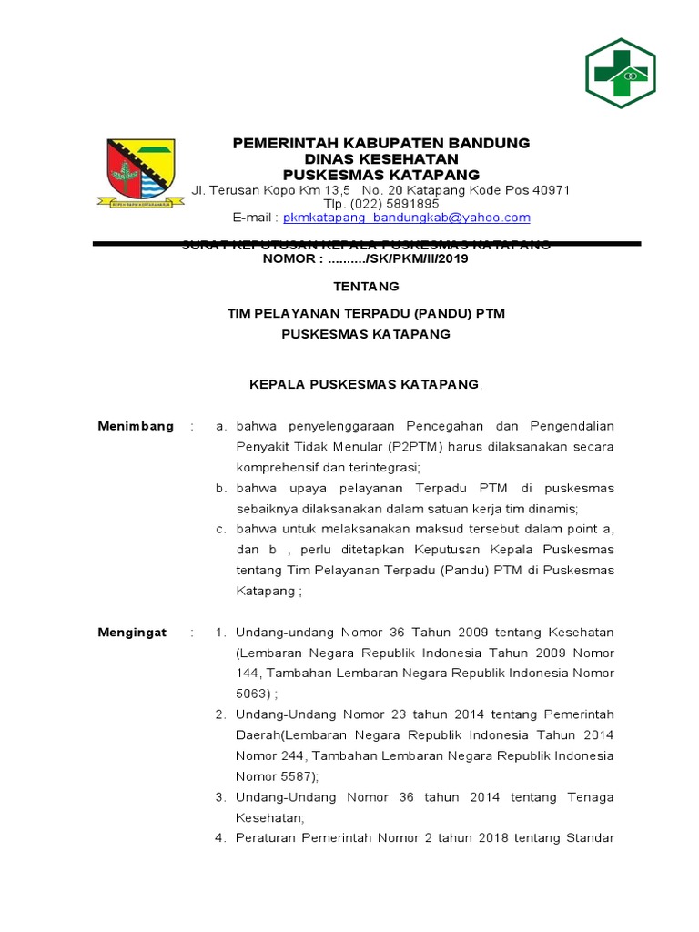 Keputusan Tim Pandu PTM Puskesmas Katapang | PDF