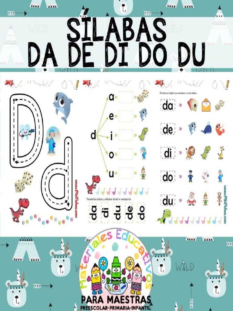 Fichas de Sílabas Da de Di Do Du Por Materiales Educativos Maestras | PDF