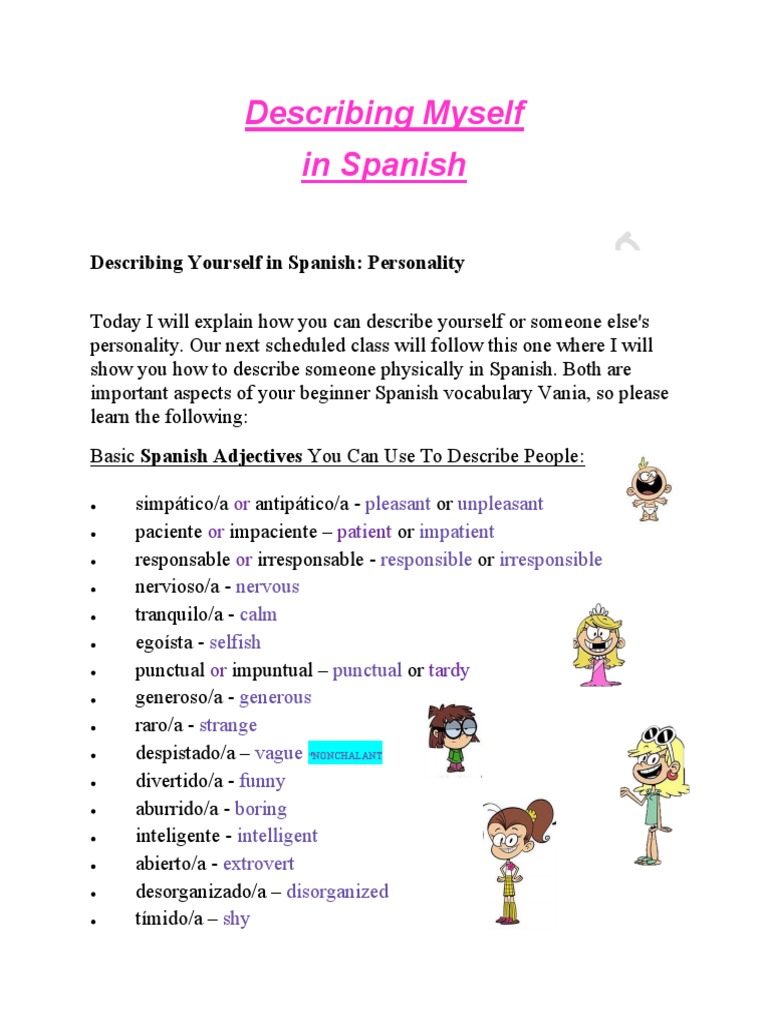 Describing Myself in Spanish | PDF