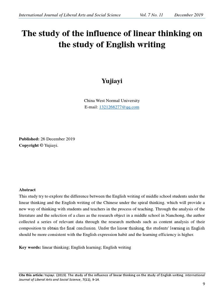 Linear Thinking To Writing | PDF | Thought | English Language