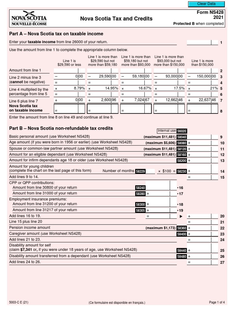 Nova Scotia Tax and Credits: Form NS428 2021 | PDF | Taxes | Tax Credit