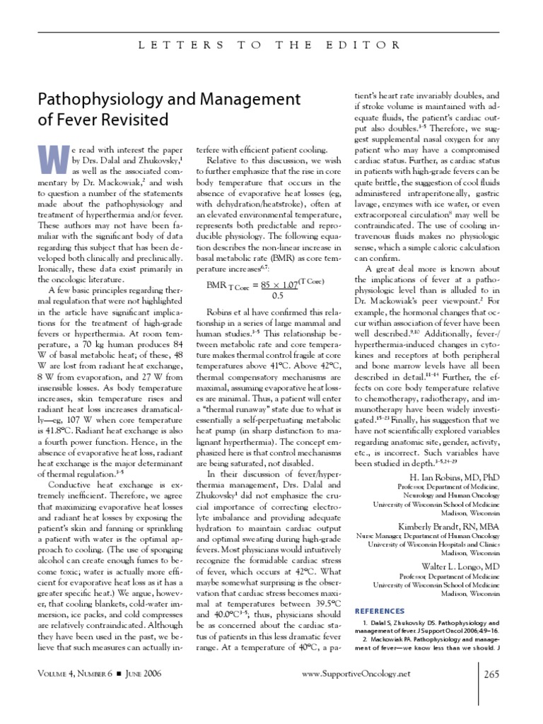 Pathophysiology and Management of Fever Revisited: Letters To The ...