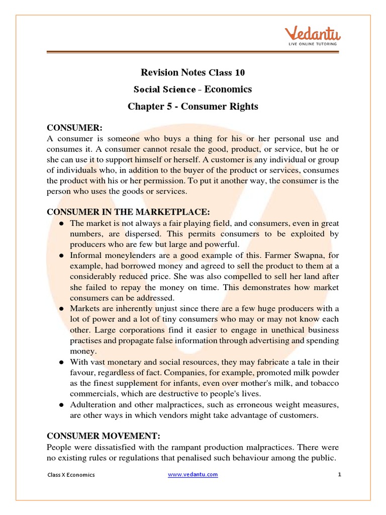 Class 10 Economics: Consumer Rights Overview | PDF | Consumer ...