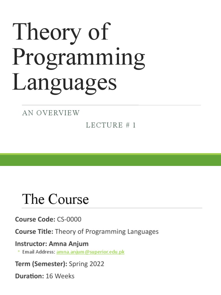 Theory Of Programming Languages An Overview Lecture 1 Pdf Parsing Compiler