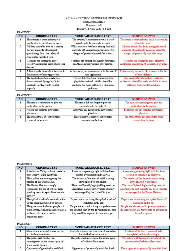 NO Original Text Your Paraphrased Text: Sample Answer | PDF | Surgery ...