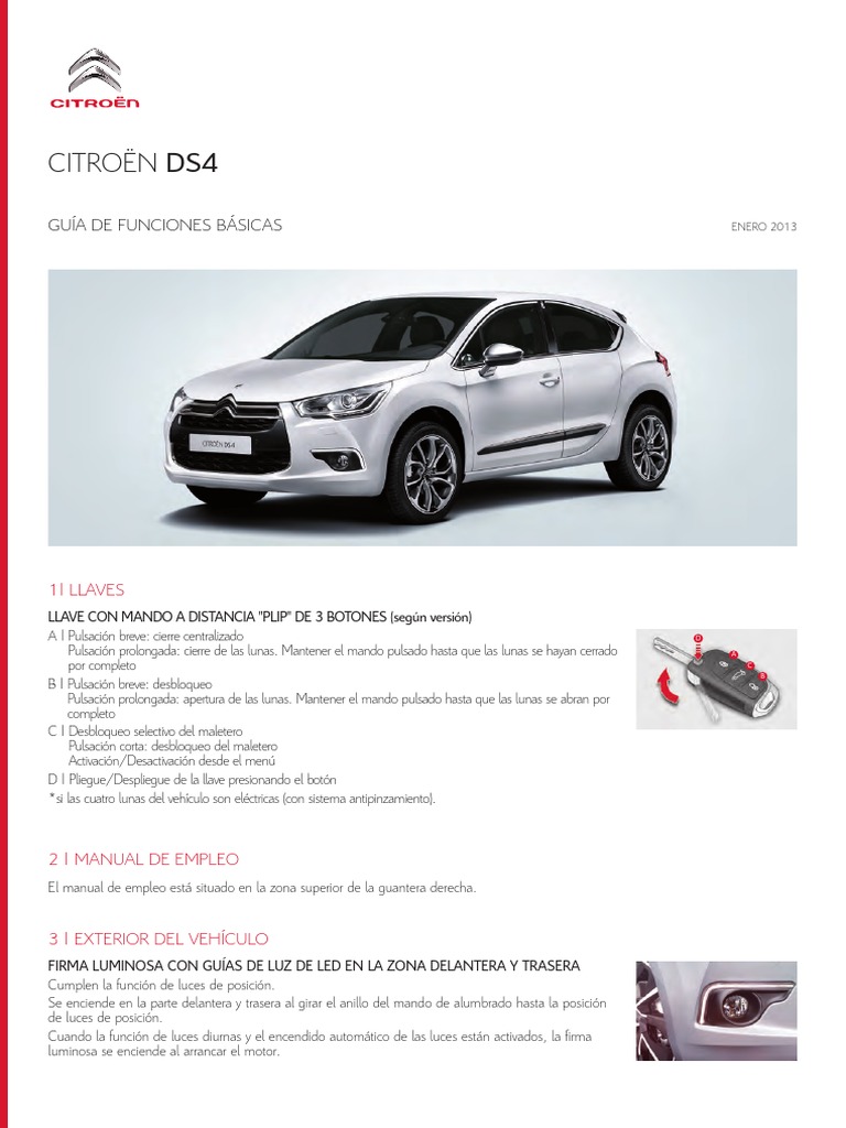 Citroën Ds4: Guía de Funciones Básicas | PDF | Neumático | Embrague