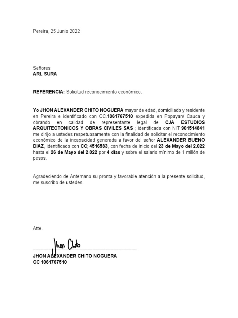 Carta Incapacidades Arl Sura | PDF Carta Incapacidades Arl Sura | PDF