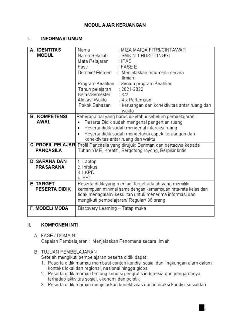 Modul Ajar Keruangan SMK | PDF