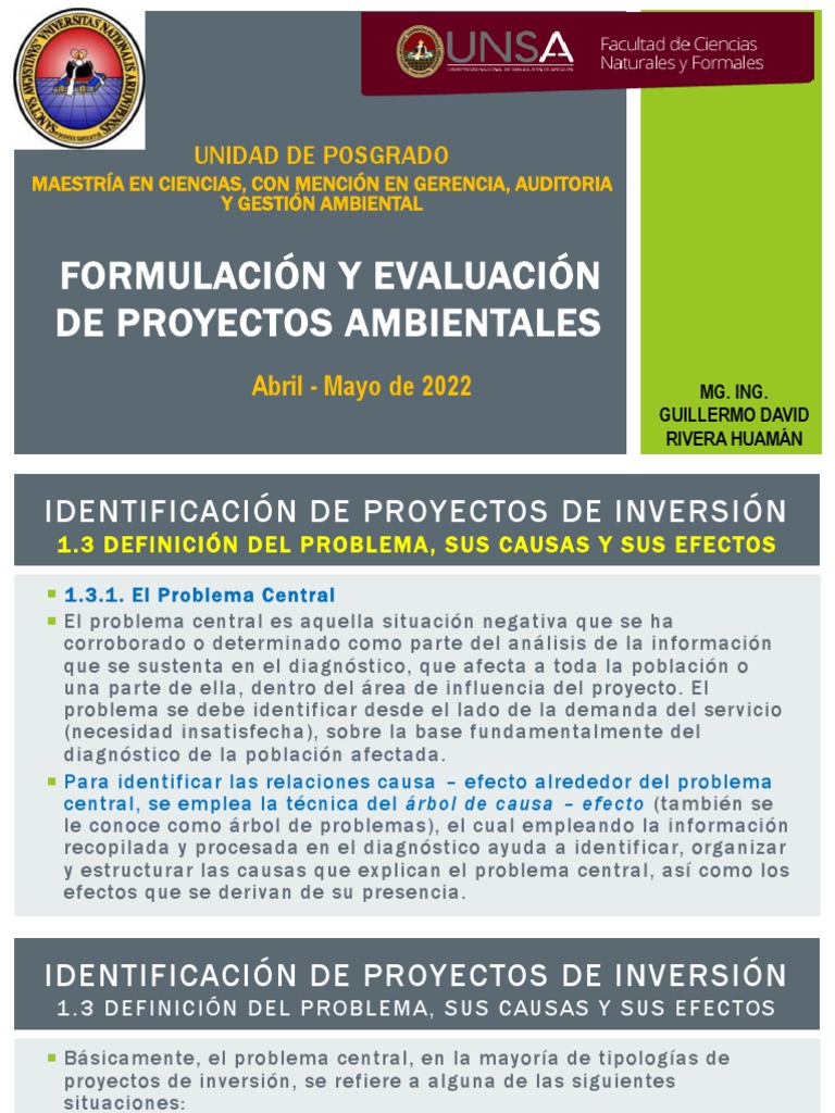 FORM. Y EVAL. de PROY. AMBIENTALES Modulo 1 - Definición Del Problema, Sus Causas y Sus Efectos ...