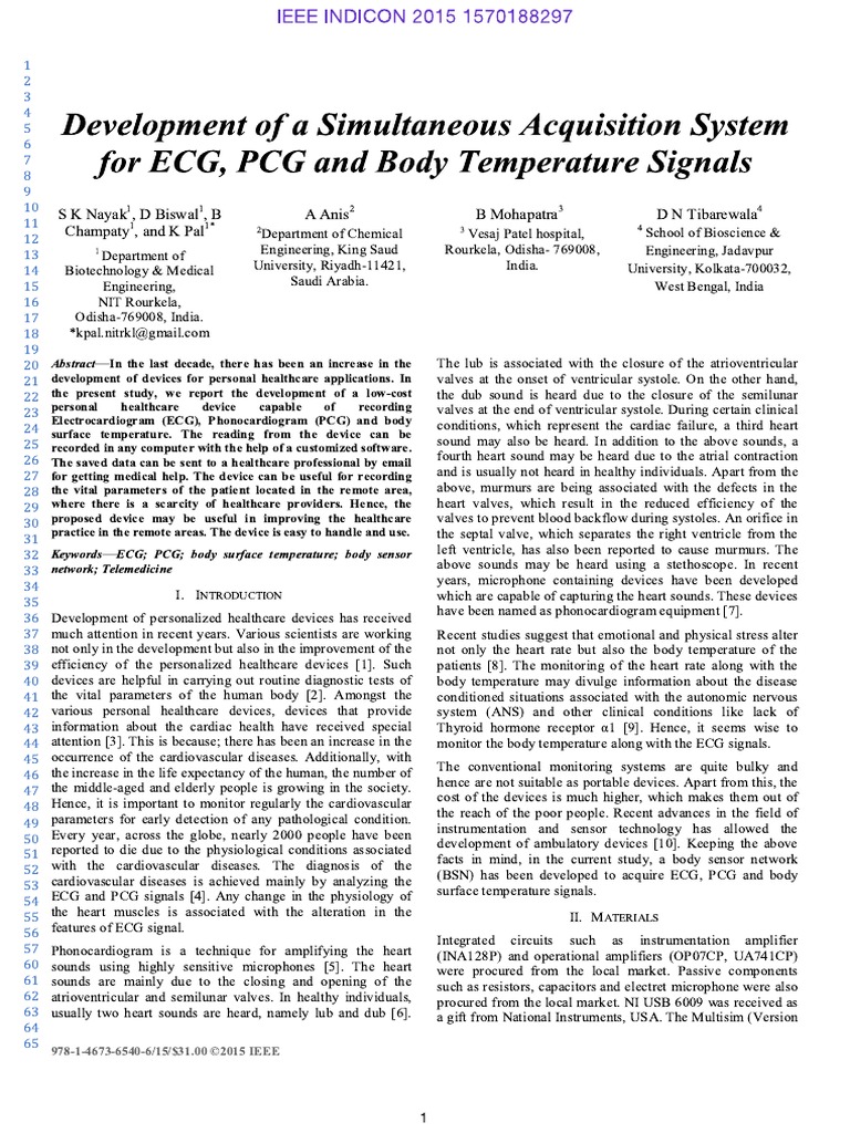 2015 - Development of A Simultaneous Acquisition System For ECG PCG and ...