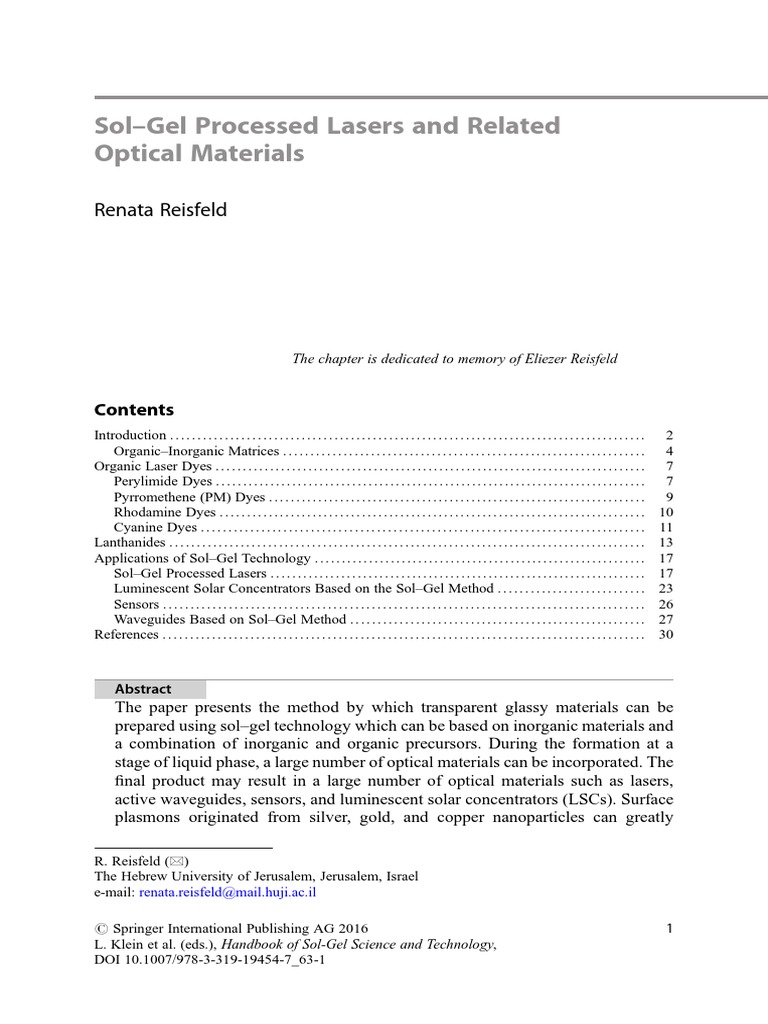 Sol-Gel Processed Lasers and Related Optical Materials | PDF | Laser ...