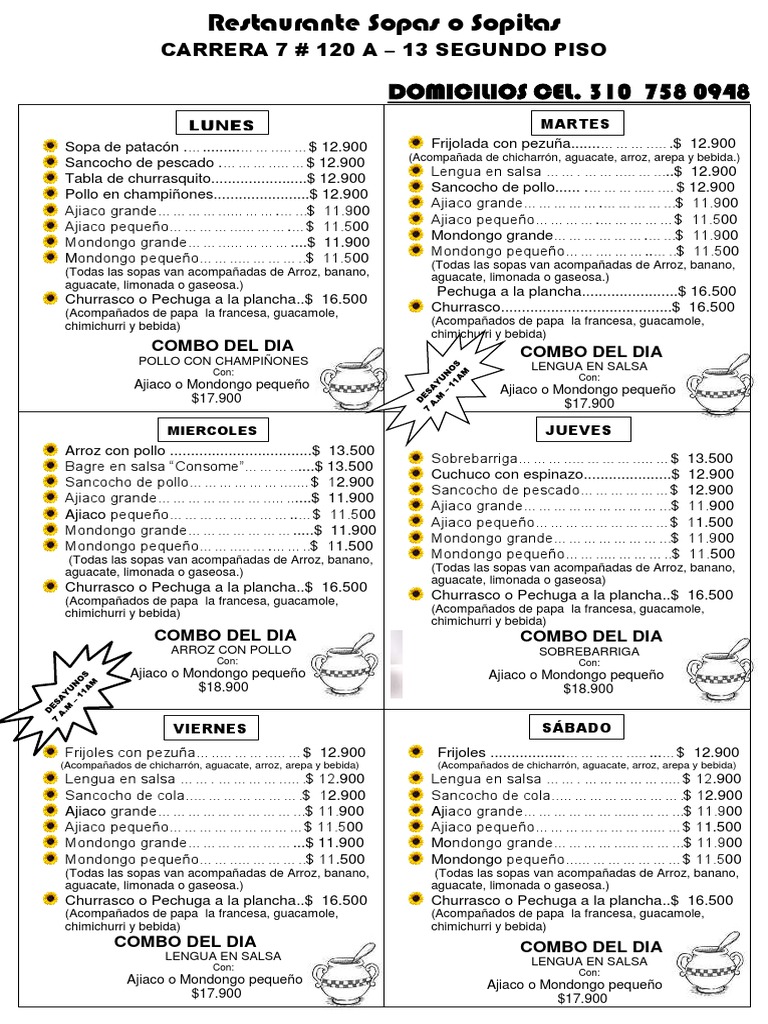Menú Semanal Sopas o Sopitas | PDF | Cocina norteamericana | Alimentos