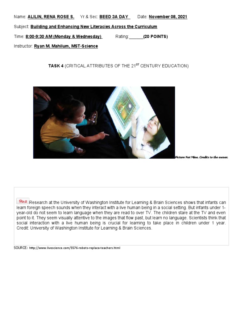 Task 6 (Venn Diagram On Human Robot and Teacher) Alilin, Rena Rose S ...