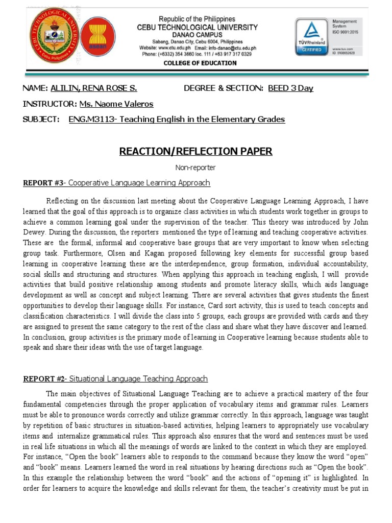 Reflection Paper 3-5 (ALILIN, RENA ROSE S. BEED 3A-DAY) | PDF ...