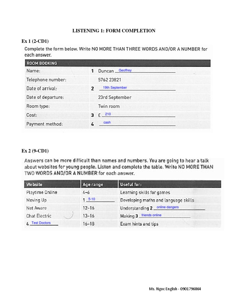 Listening 1: Form Completion Ex 1 (2-CD1) : Geoffrey | PDF