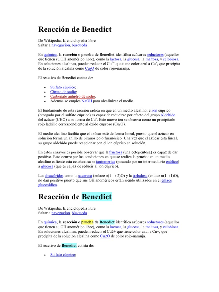 Reacción de Benedict