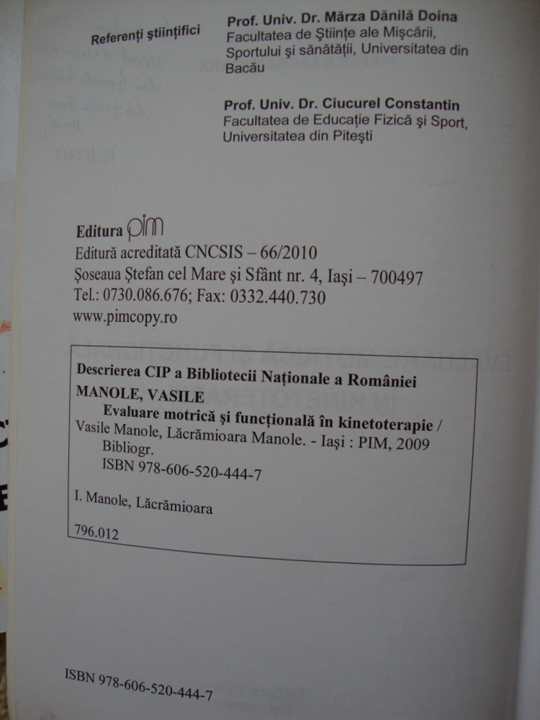 Manole Vasile, Manole Lacramioara - Evaluare Motrica Si Functionala in ...