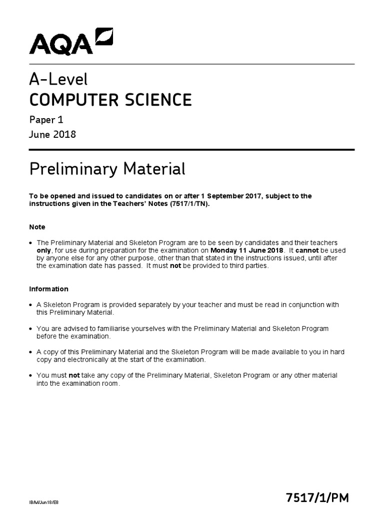 A-Level Comp Science - PM 2018 E8 | PDF | Queue (Abstract Data Type ...