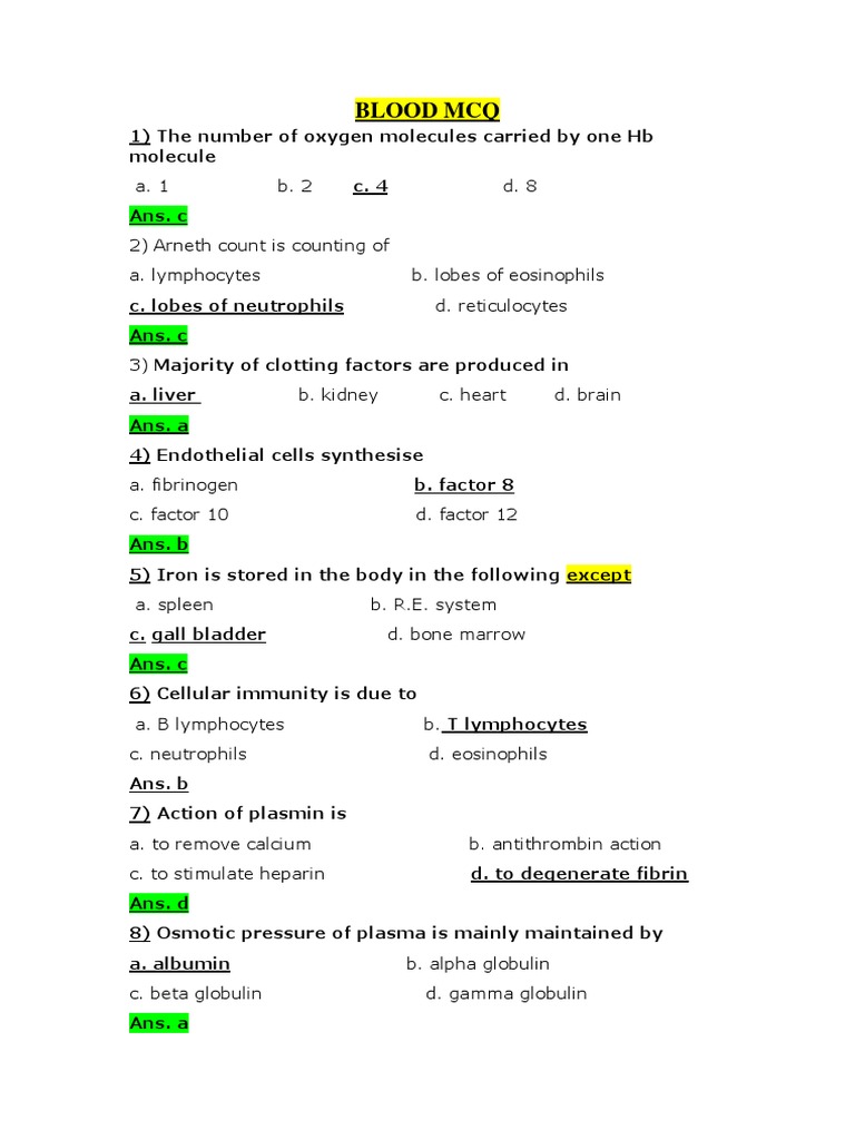 Blood MCQ New 5 | PDF | Blood Type | Blood Cell