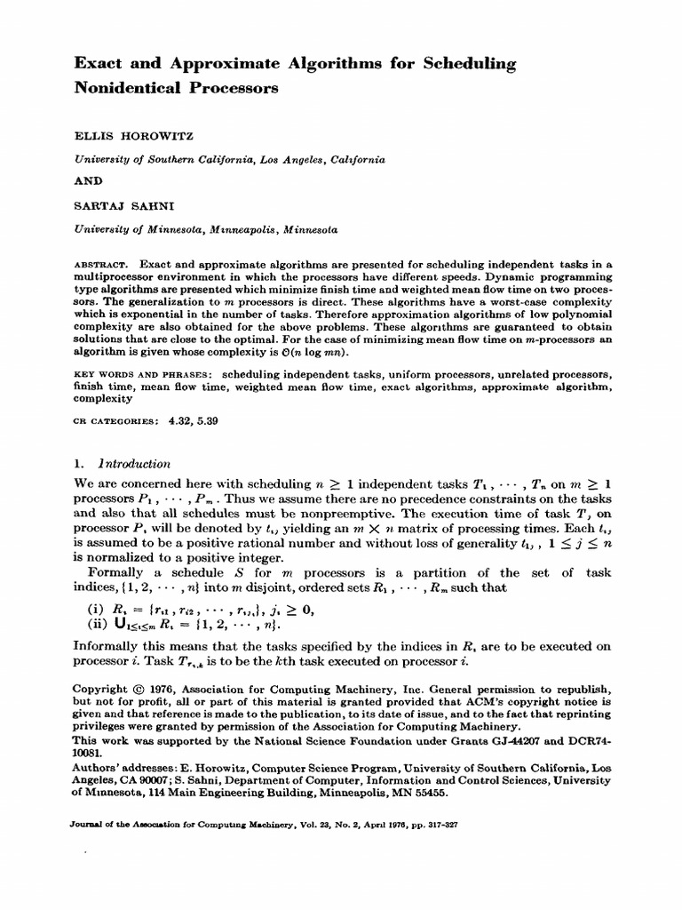 Exact and Approximate Algorithms For Scheduling Nonidentical Processors | PDF | Time Complexity ...