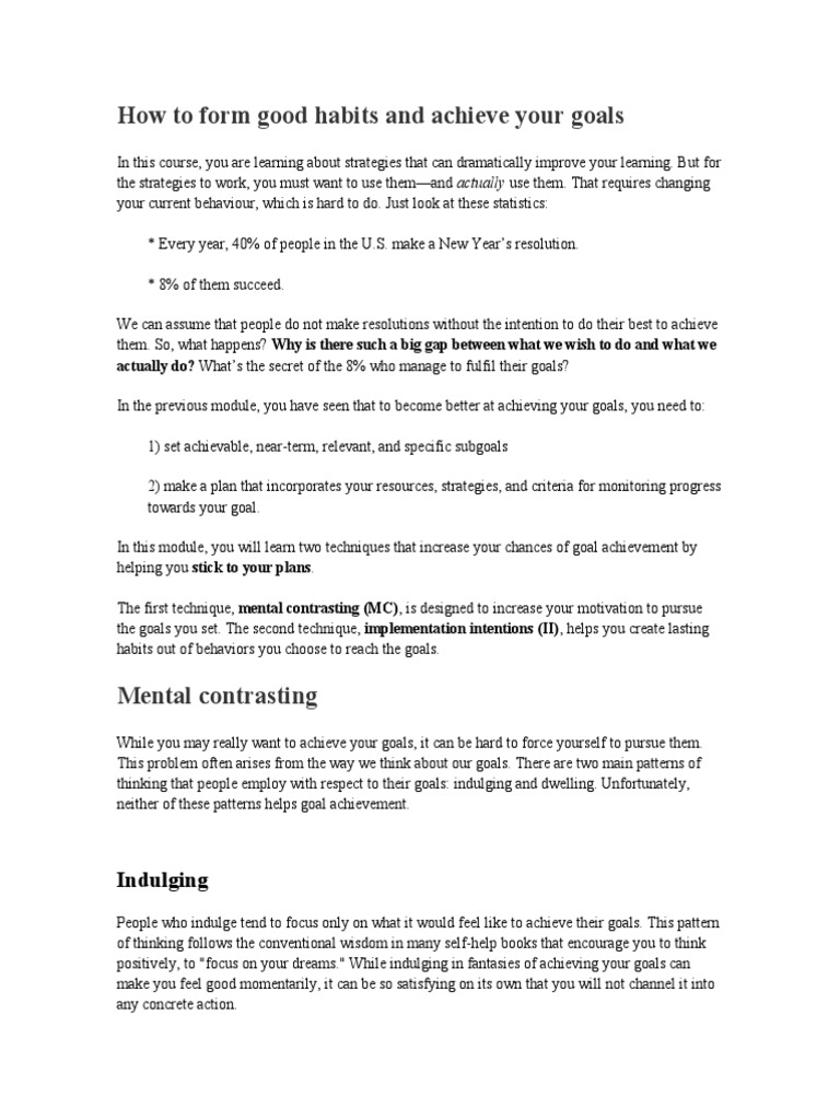 Mental Contrasting With Implementation Intentions-MCII | PDF | Disciplines | Habits