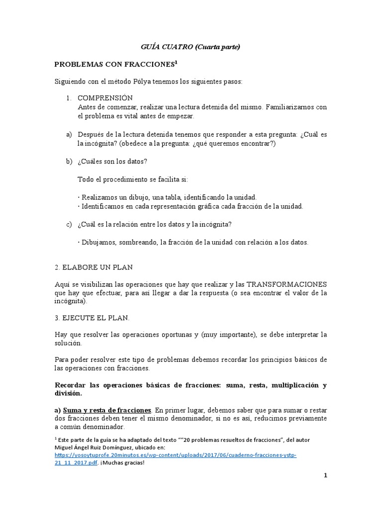 GUÍA 4 (Cuarta Parte) Resolución de Problemas Matemáticos | PDF | Sustracción | Ecuaciones