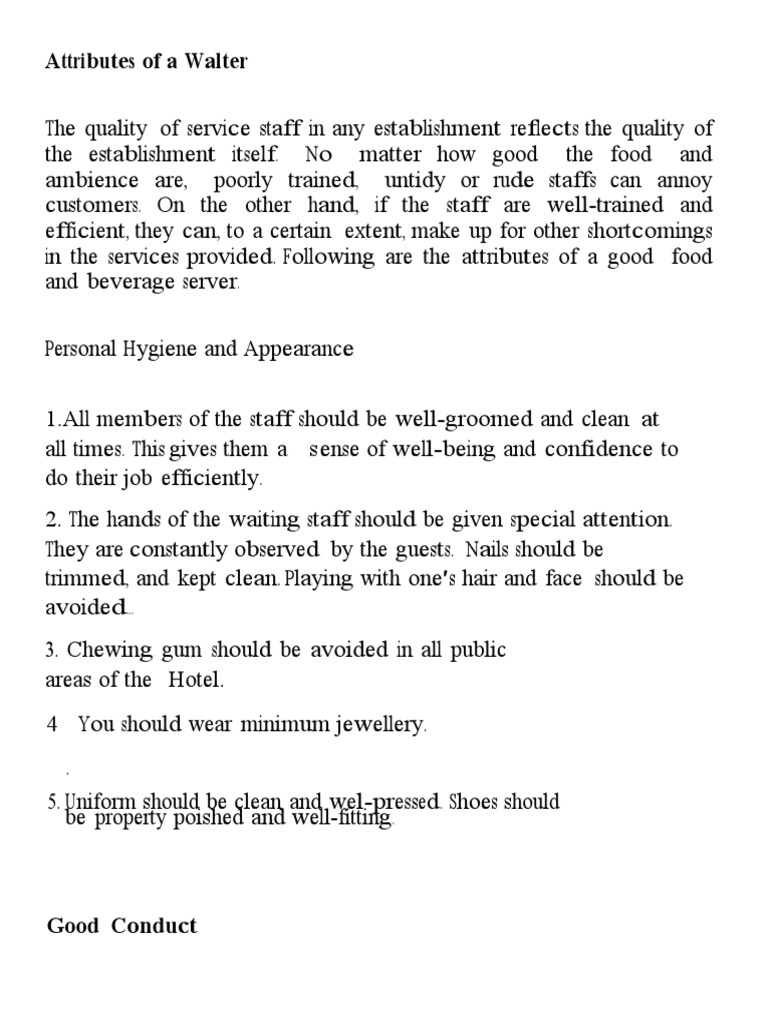 Essential Qualities of a Good Waiter | PDF | Waiting Staff