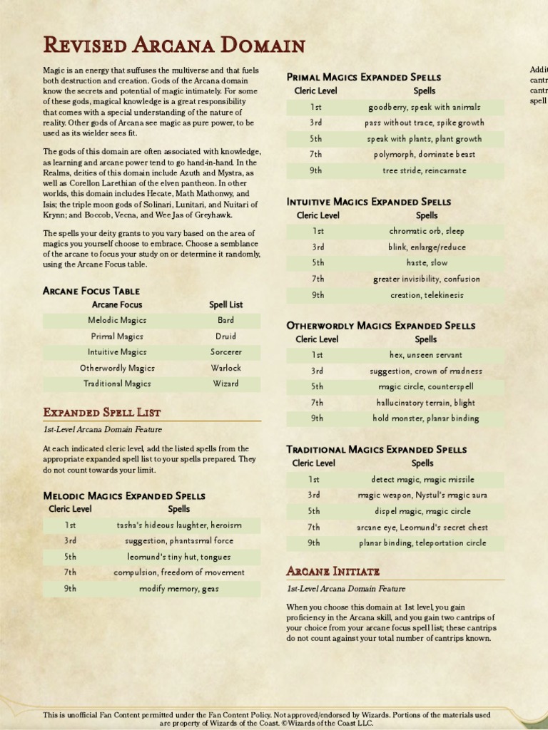 10 - D&D Revised Arcana Domain (D&D 5e) - GM Binder | PDF | Wizards Of The Coast Games | Fantasy ...