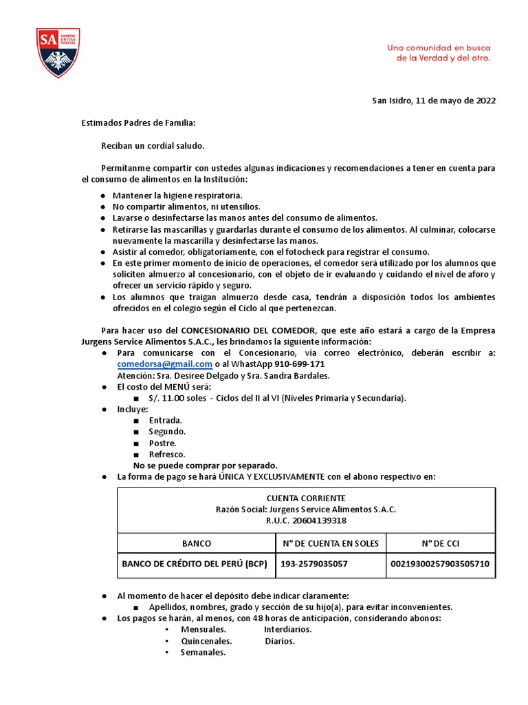 Comunicado Comedor | PDF