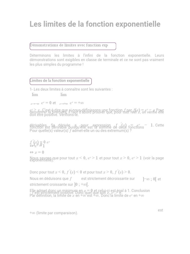 Limites de La Fonction Exponentielle-Edited | PDF | Limite ... Limites de La Fonction Exponentielle-Edited | PDF | Limite ...
