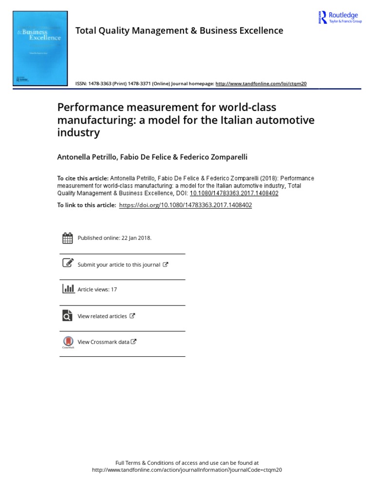 Performance Measurement For World-Class Manufacturing - A Model For The ...