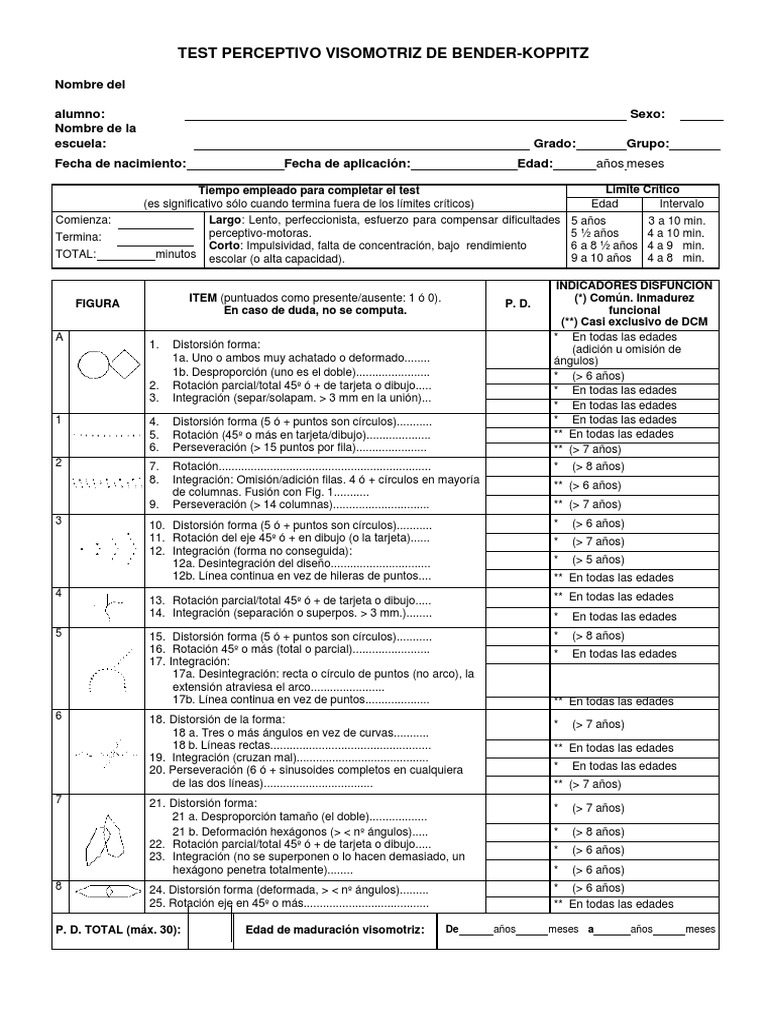 Bender Protocolo y Laminas PDF | PDF | Sicología | Cognición