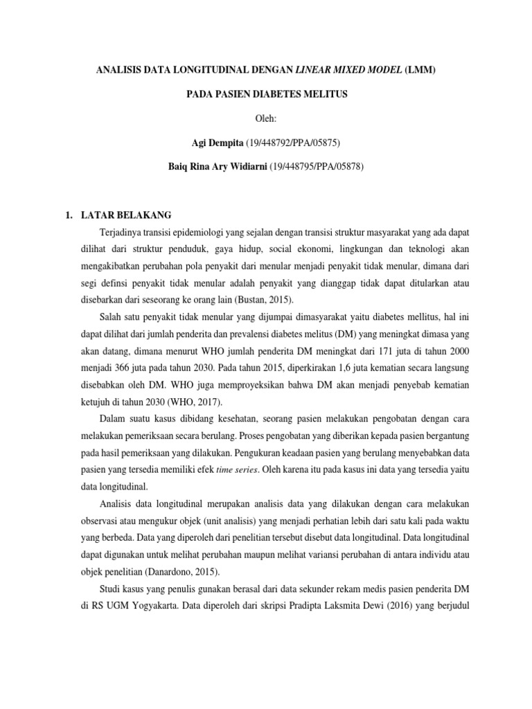Analisis Data Longitudinal Dengan Linear Mixed Model | PDF ...