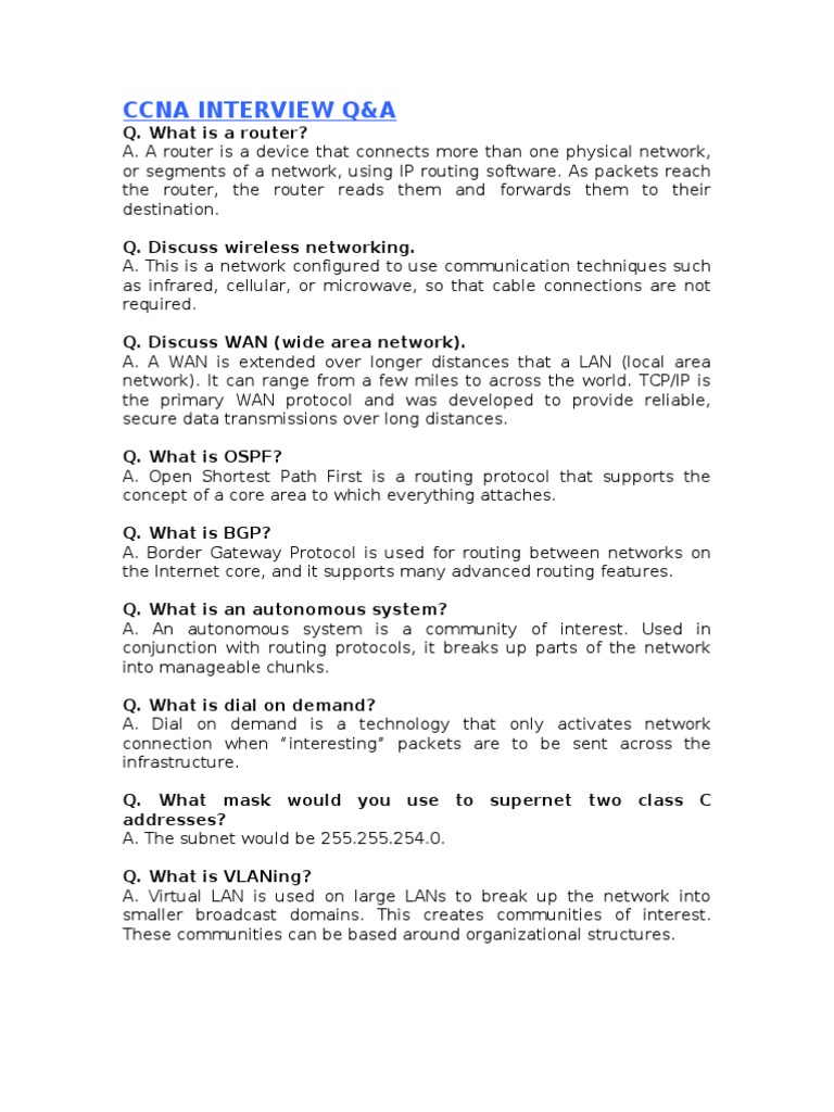 CCNA Interview Questions and Answers | PDF | Computer Network | Osi Model