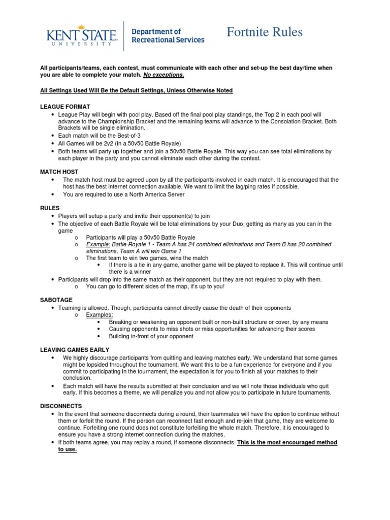Fortnite Rules - 1 | Download Free PDF | Gaming | Sports
