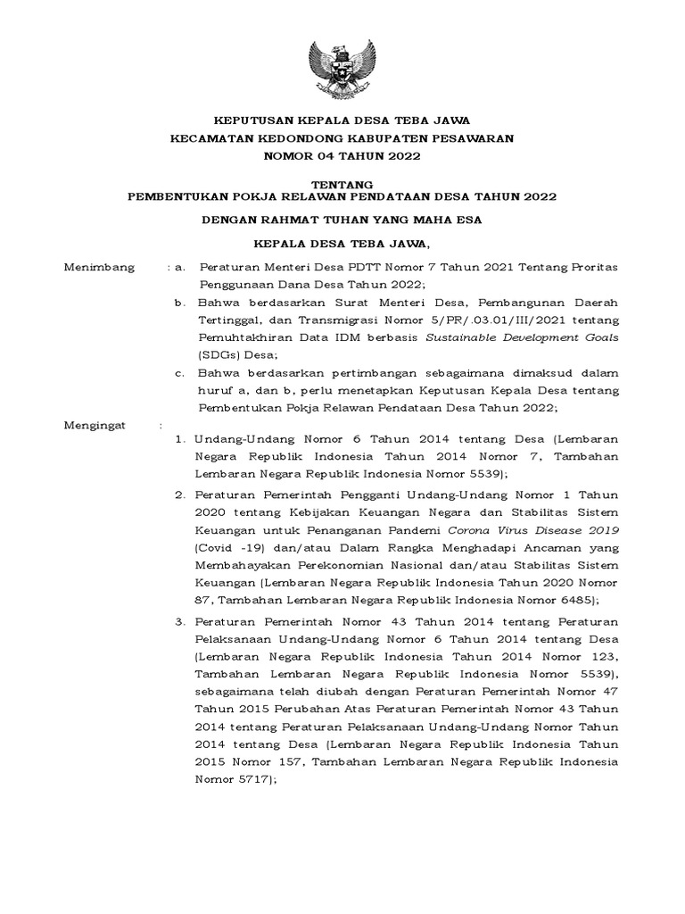 SK POKJA PENDATAAN SDGS KDD 2022 | PDF