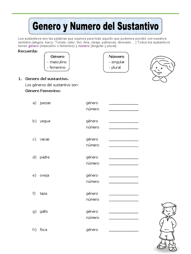 Ficha Genero Del Sustantivo para Tercero de Primaria | PDF | Sustantivo ...