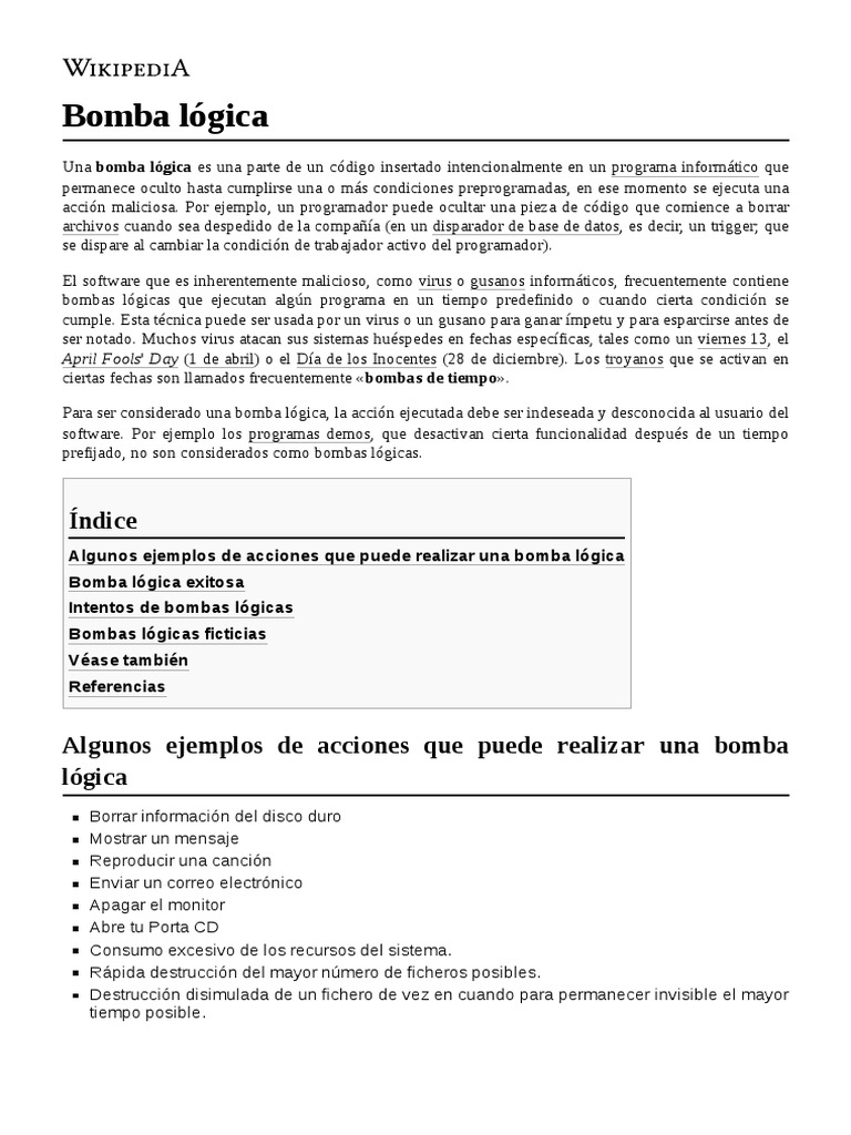 Qué es una bomba lógica en informática | PDF | Seguridad | Guerra ...