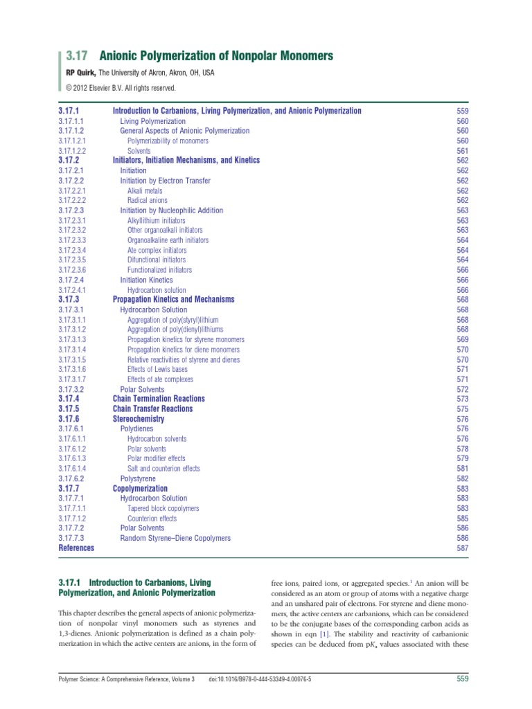 Anionic Chain Polymerization | PDF | Polymerization | Copolymer
