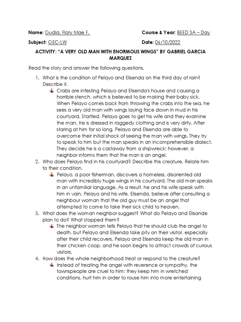 Activity (A Very Old Man With An Enormous Wings) | PDF