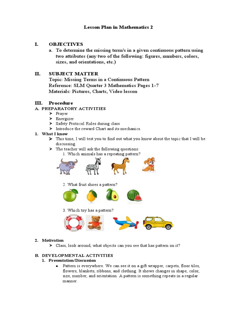 Grade 2 Continuous Patterns Lesson Plan | PDF | Pattern | Lesson Plan