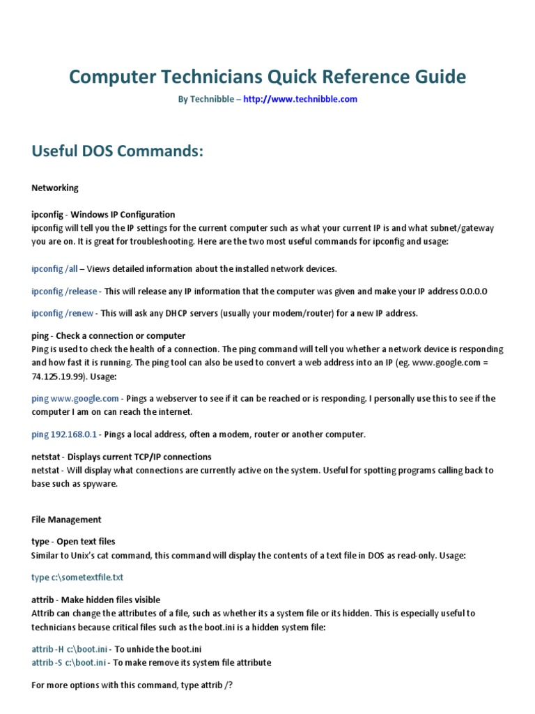 Computer Technicians Quick Reference Guide | PDF | Antivirus Software ...