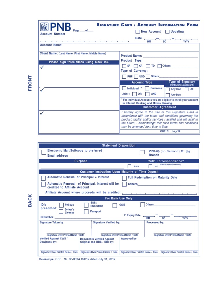 Form No. G001.3 Signature Card Account Information Form | PDF ...